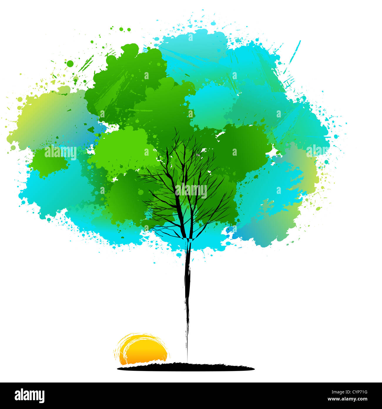 illustration of colorful natural tree with sun on white background ...