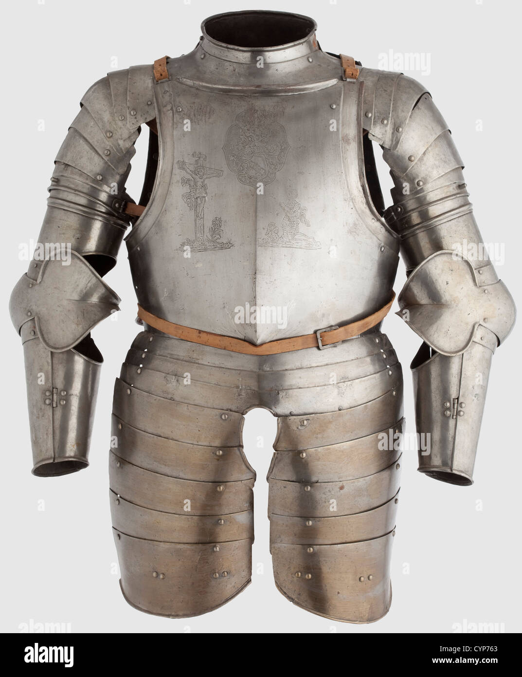 An armour for a man at arms,circa 1580,composed of old pieces.Gorget of ...