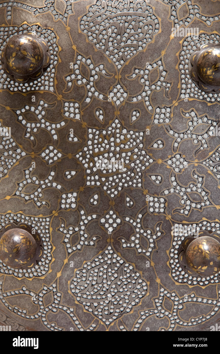 A fine Persian shield with gold inlays,19th century. Domed iron shield ...