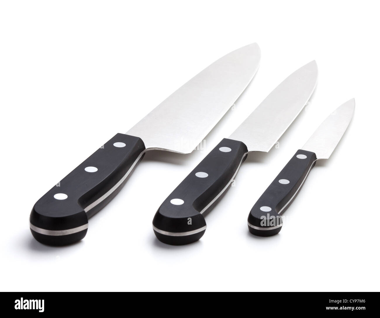 Three kitchen knives. Isolated on white background Stock Photo - Alamy