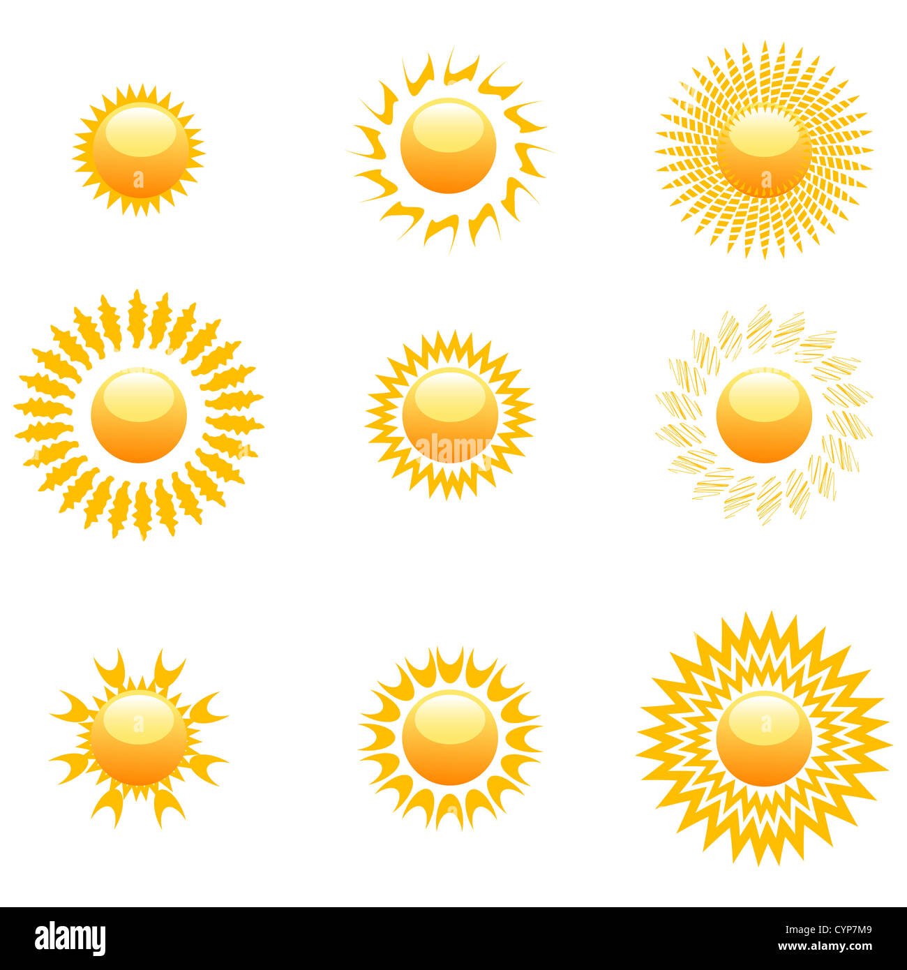 illustration of shapes of sun on white background Stock Photo - Alamy