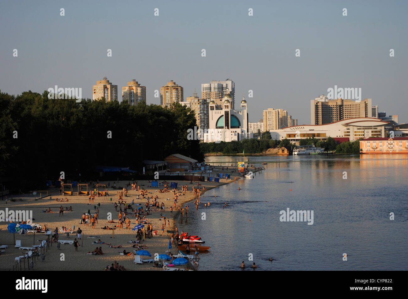 Ukraine. Kiev. Landscape-recreation park on the Dnieper River. Beach ...