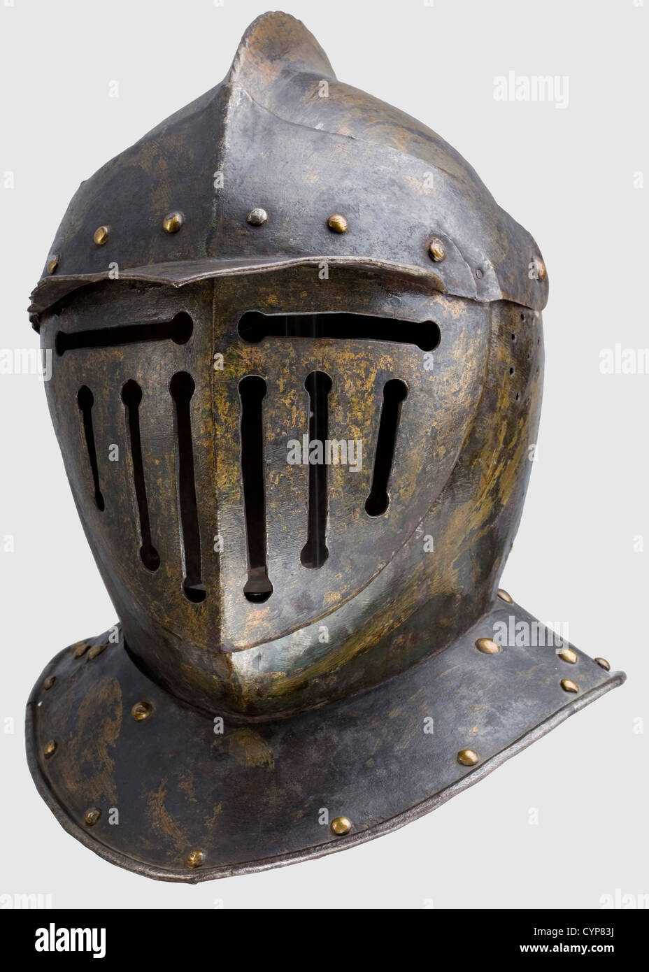 A German cuirassier's close helmet,circa 1620.The skull hammered in one ...