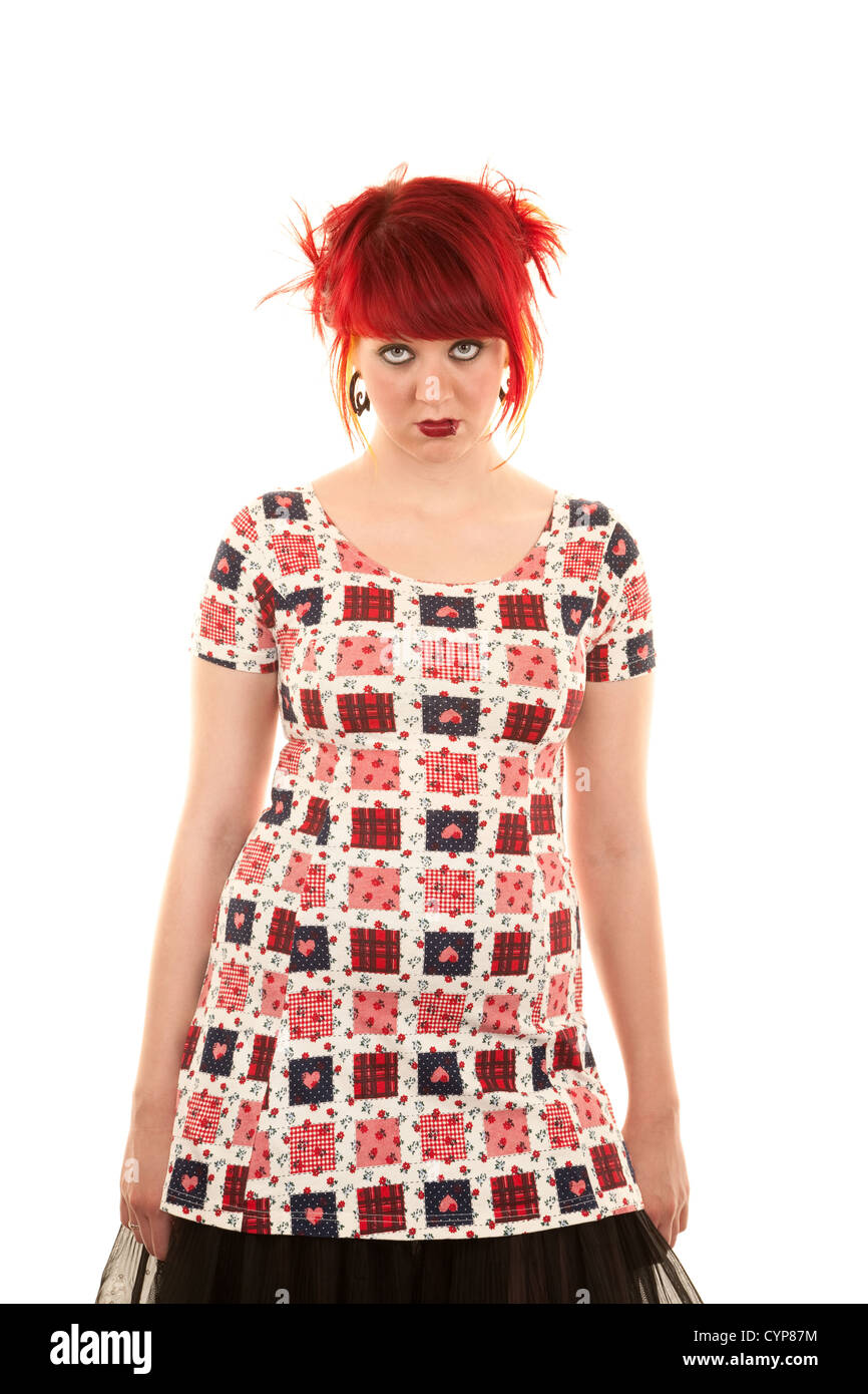 Pretty punky girl with brightly dyed red hair Stock Photo - Alamy