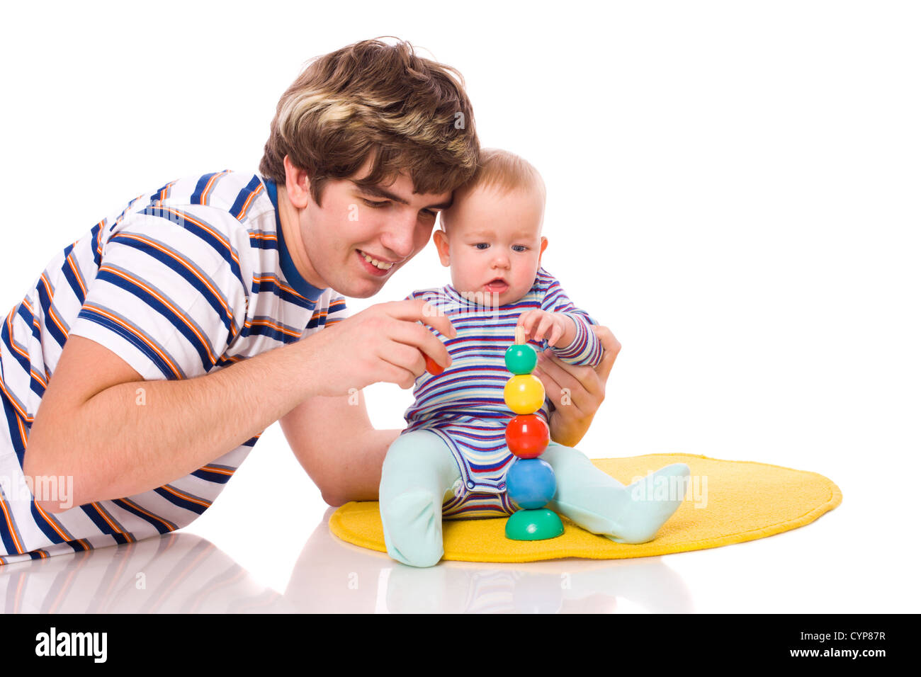 Baby playing with father isolated on white Stock Photo - Alamy