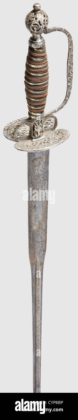 A French silver-hilted small sword, circa 1720. Slender, colichemarde ...
