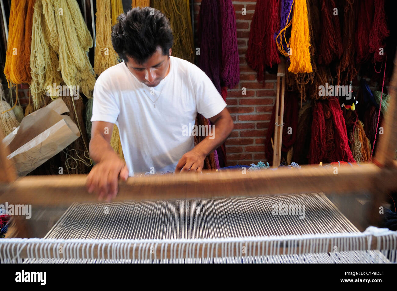 Weaver at loom. American Hispanic Latin America Latino Mexican Stock ...