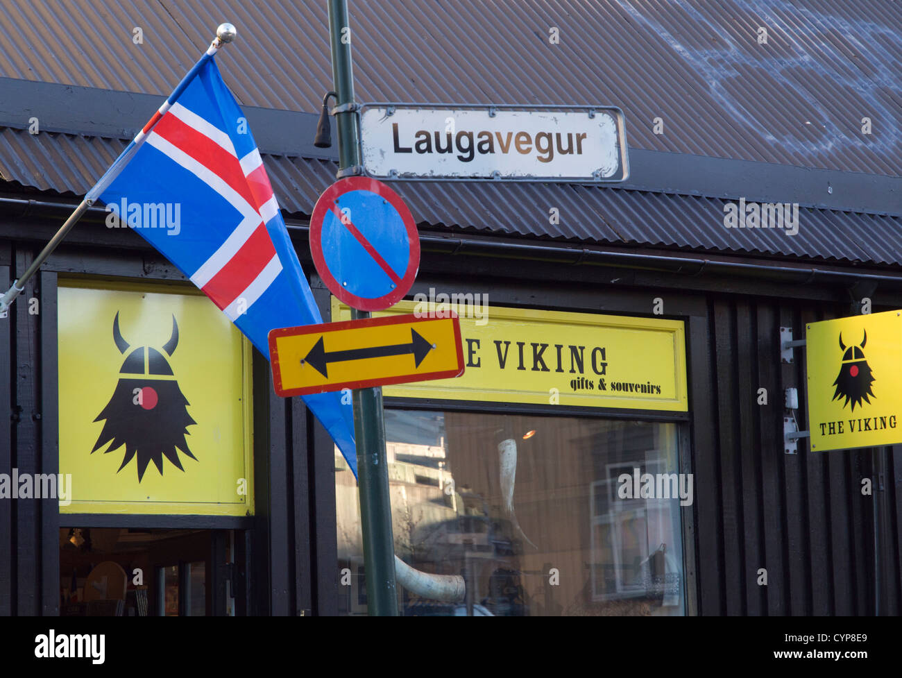 Tourist shop on the main shopping street, Laugavegur, in Reykjavik, the ...