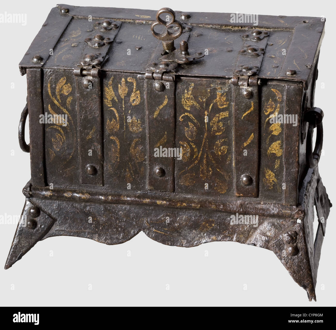 A painted iron casket,Nuremberg,circa 1600.Rectangular iron casket with ...