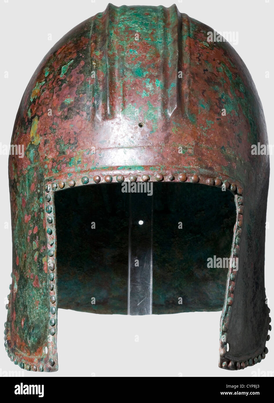 An Illyrian helmet,6th century B.C.Bronze with greenish and reddish ...