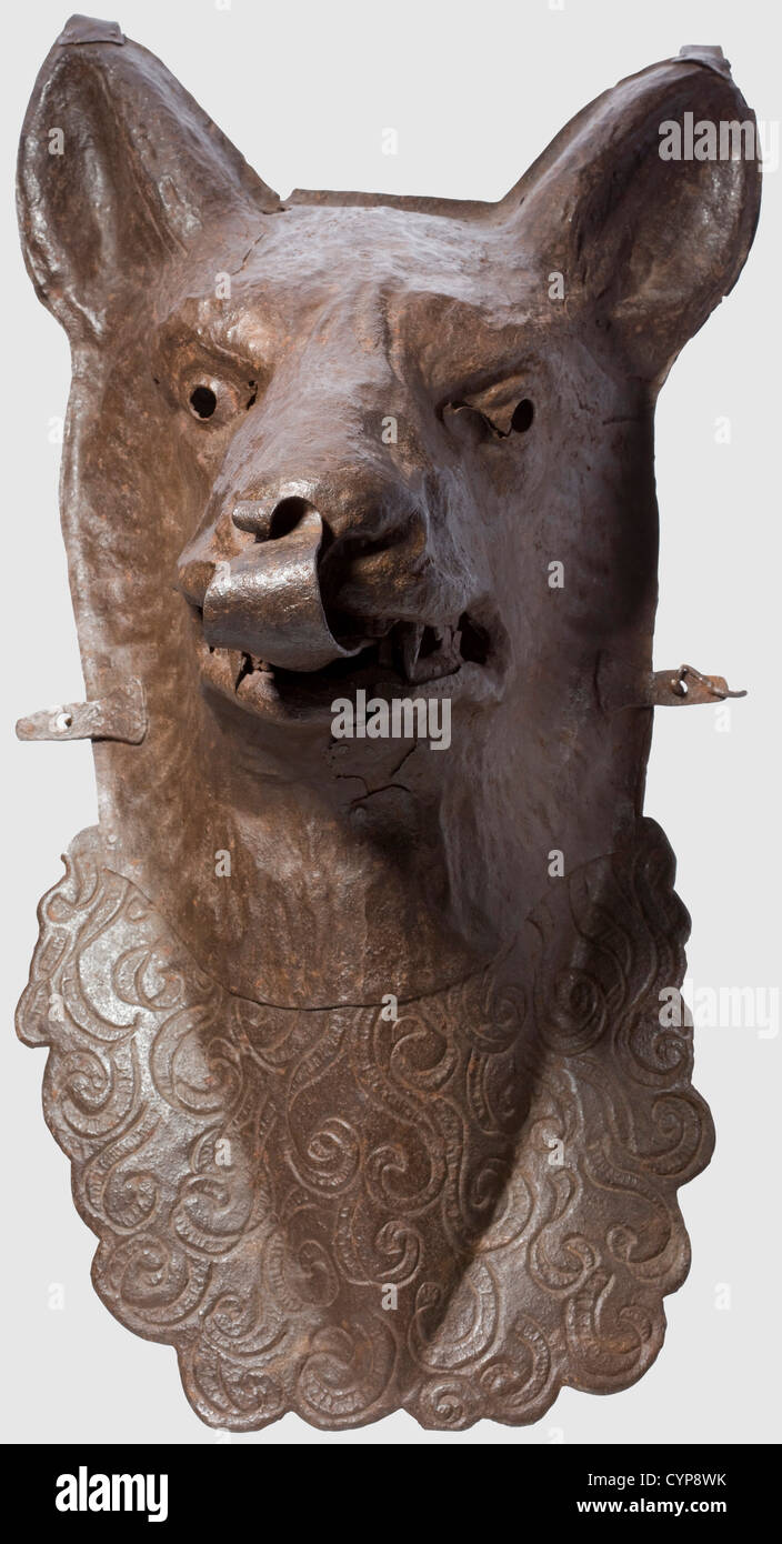 A German large mask of shame,17th/18th century. Made of several pieces ...