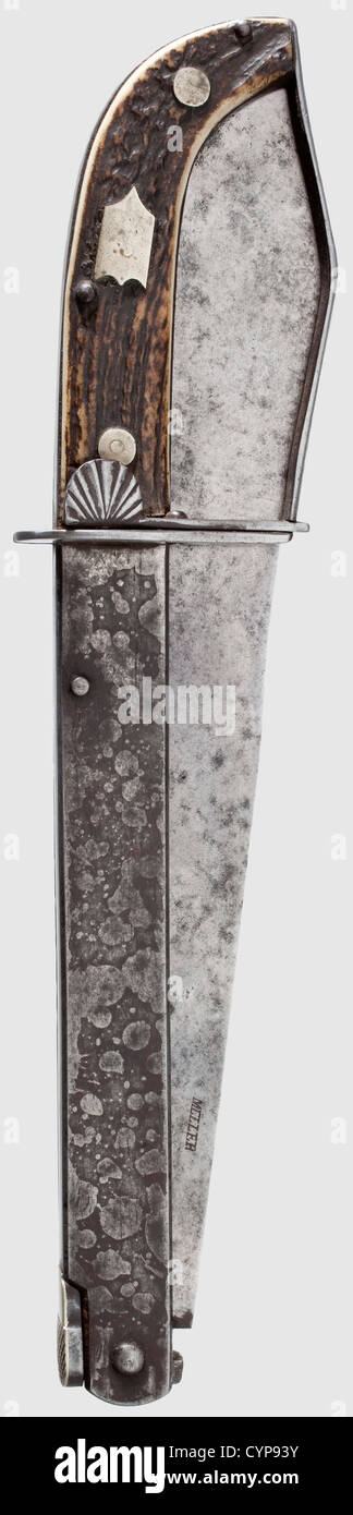 A German hunting clasp knife, 19th century. Single-edged spring-loaded ...