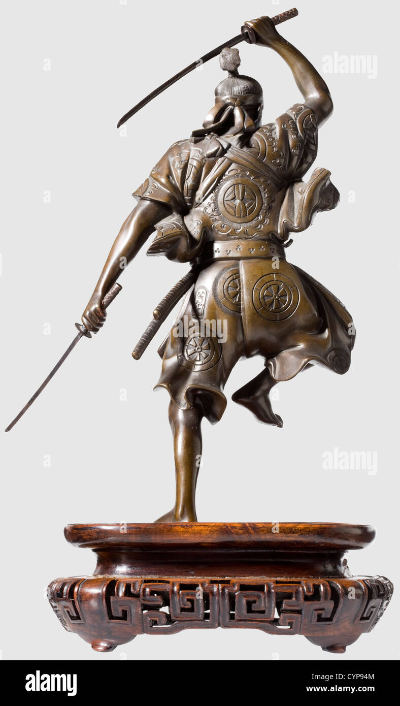 A figure of a fighting samurai,Japan,Meiji period. Bronze with ...