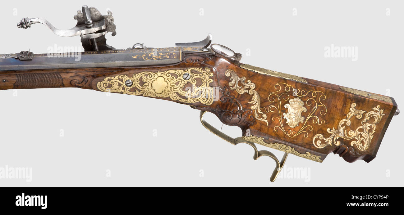 A splendid wheellock rifle,Gans in Augsburg,circa 1720.Octagonal,in the ...