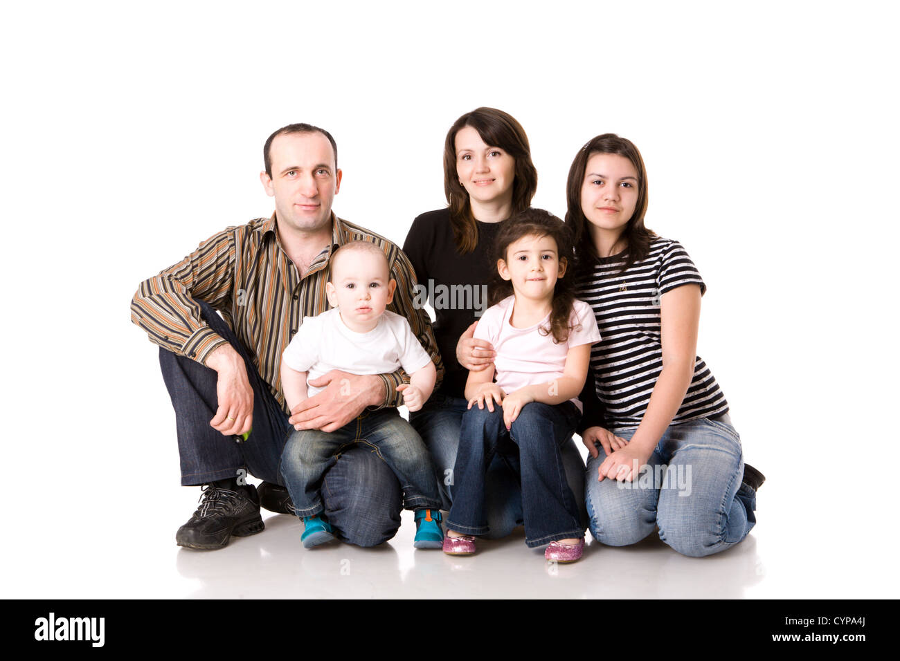 Happy Family with three kids together isolated on white Stock Photo - Alamy