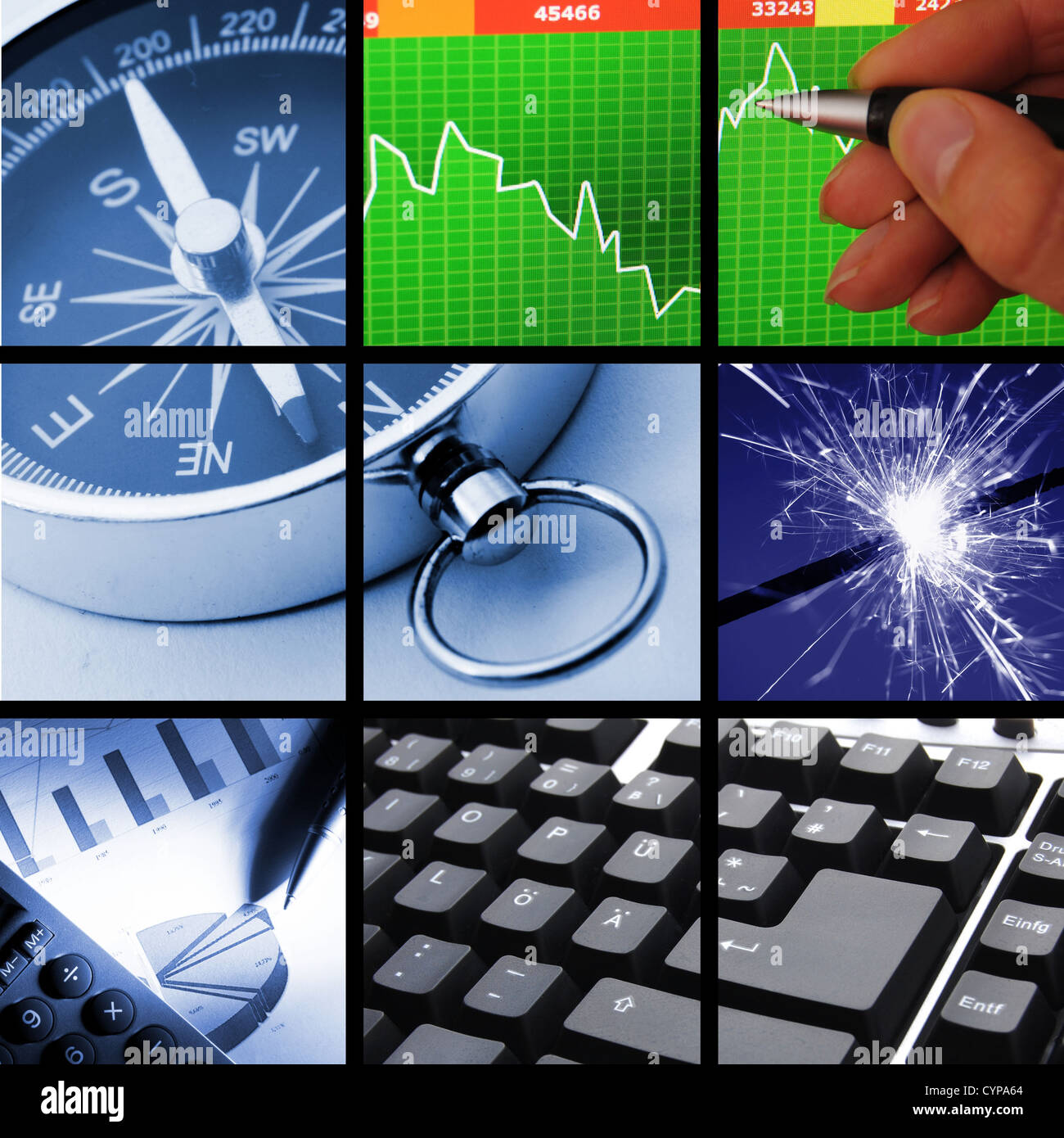 collection or collage of finance or business images Stock Photo - Alamy