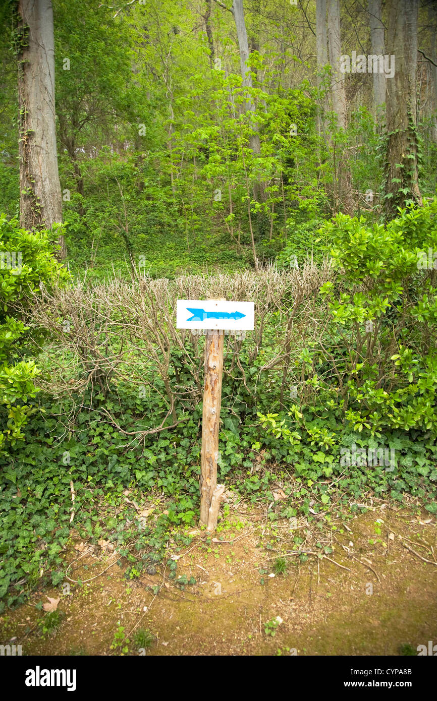 direction sign with an arrow at a spanish path Stock Photo - Alamy