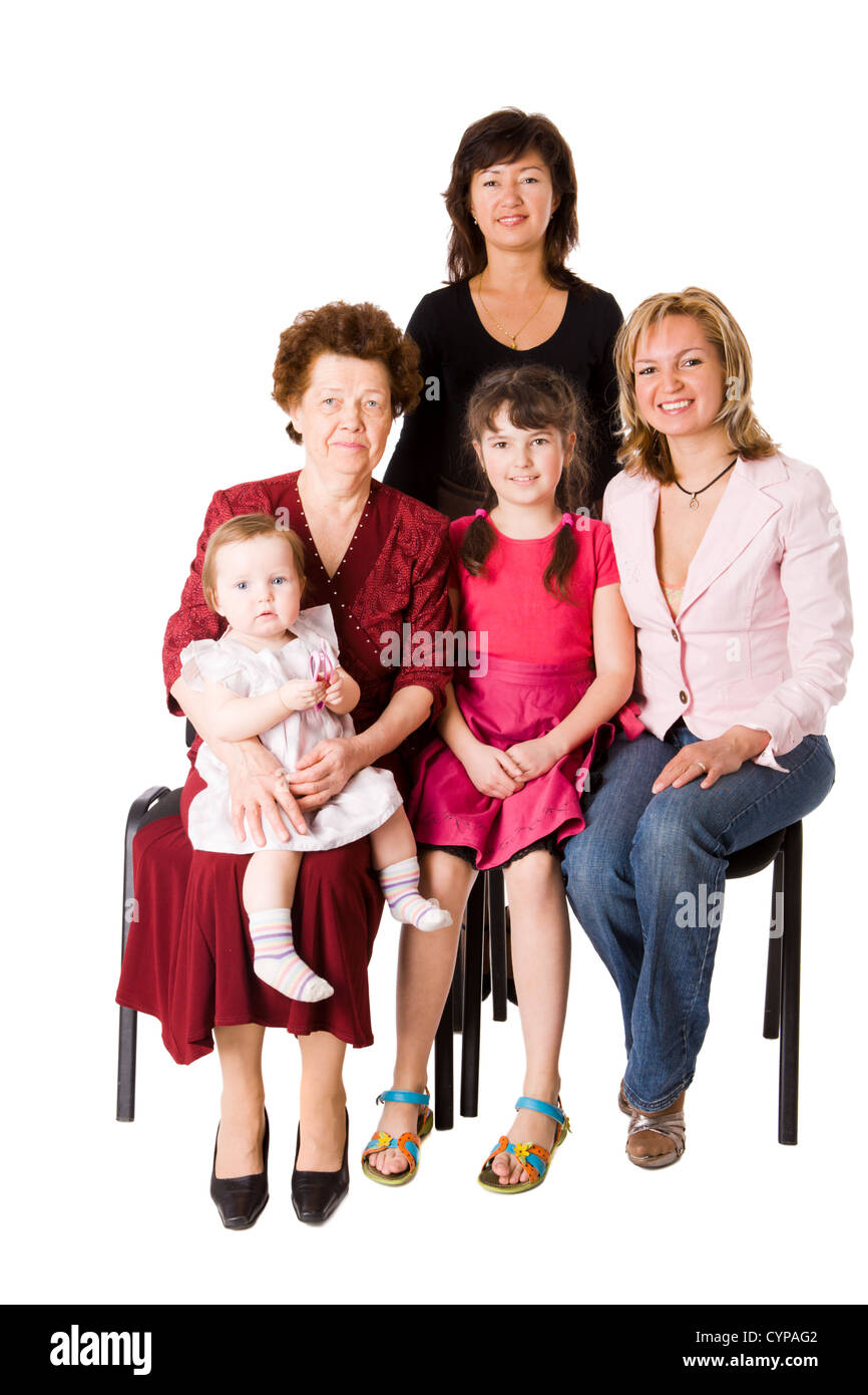 Happy Family five people together isolated on white Stock Photo - Alamy