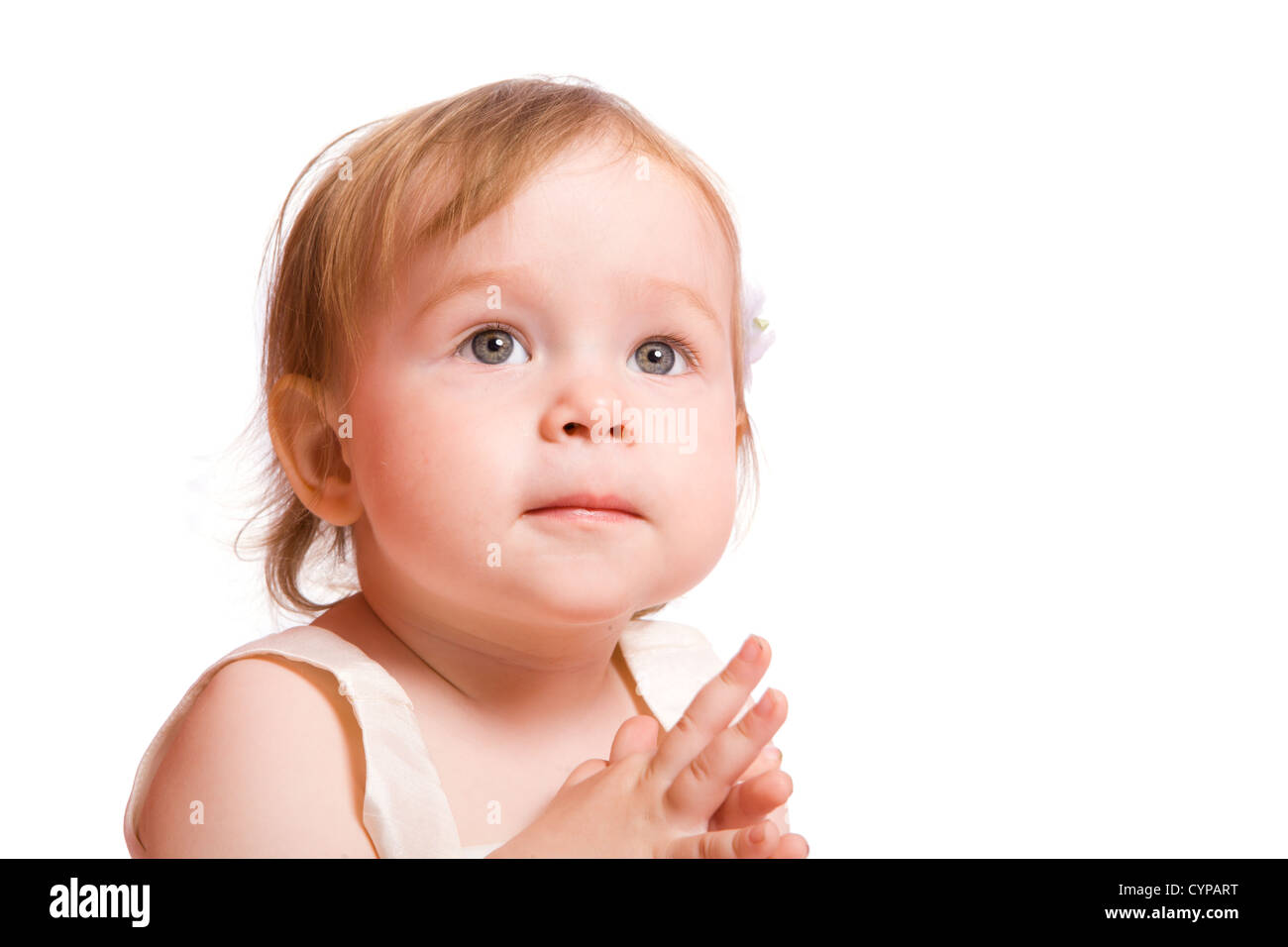 Child one year age Looking Up isolated on white Stock Photo - Alamy