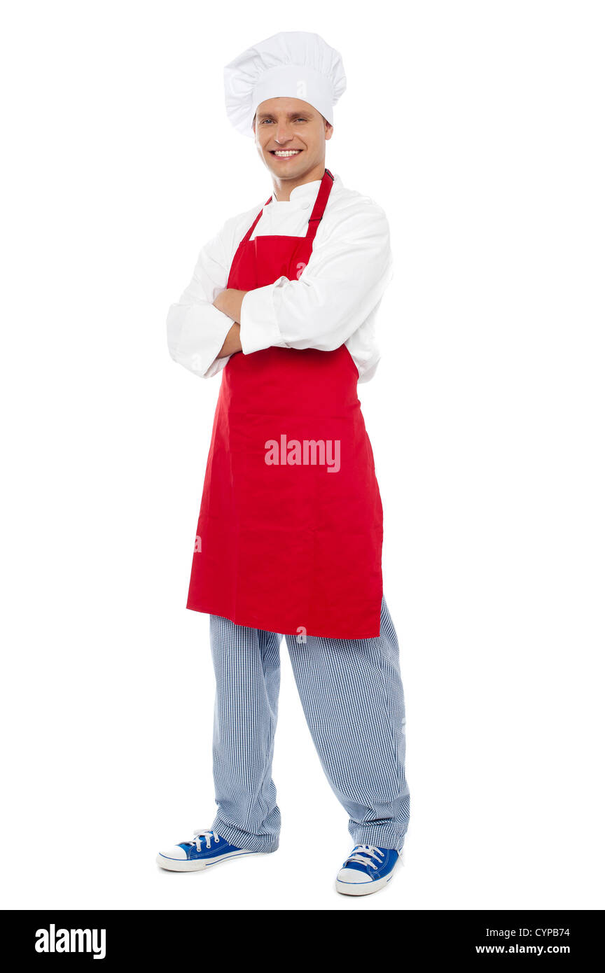 Full length portrait of chef posing in style isolated over white ...