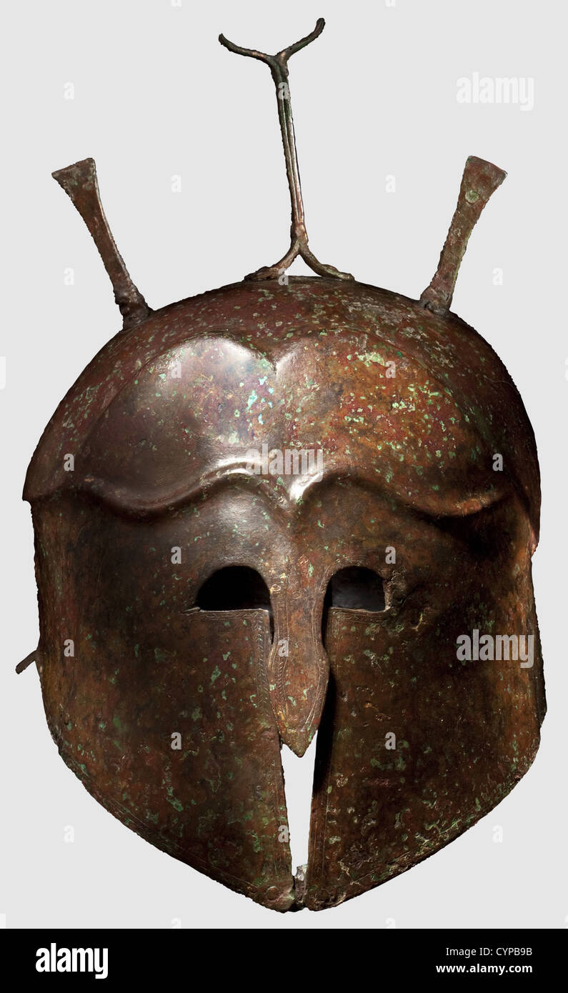 An Apulian-Corinthian helmet,5th century B.C.Bronze.Clearly offset ...