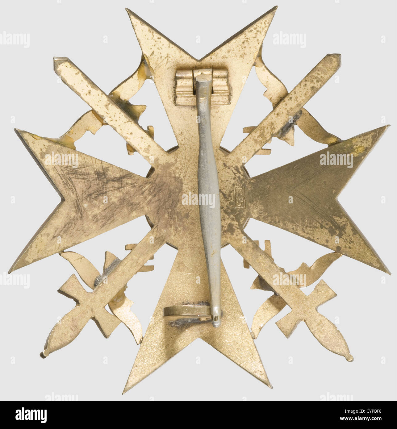 A Spanish Cross in Gold, with Swords Gilt non-ferrous metal issue with ...