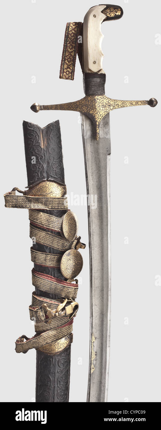 An Indian gold-inlaid shamshir with suspension,19th century Long ...