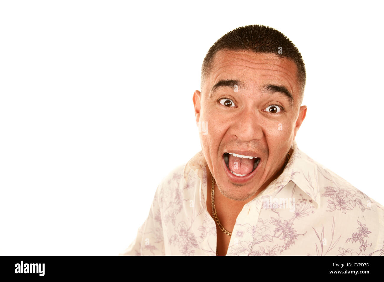 Portrait of laughing Hispanic man on white background Stock Photo - Alamy