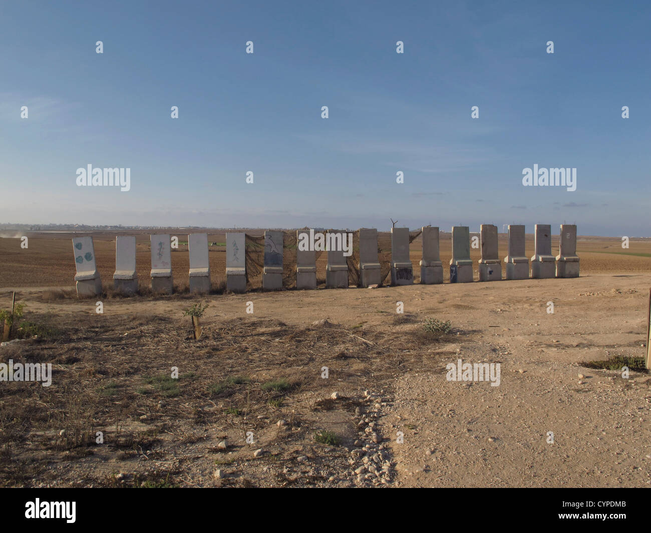Stack of precast concrete wall panels at the northern border with the ...