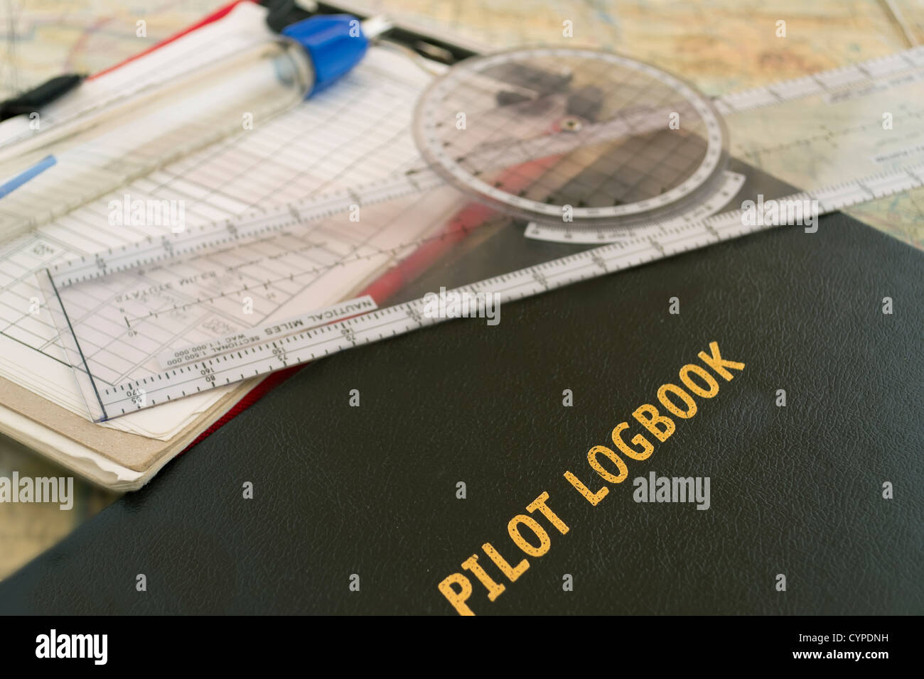 pilot logbook and other aviation tools Stock Photo - Alamy