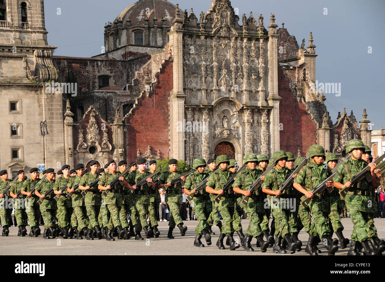 Mexico, Federal District, Mexico City, Military parade during daily ...