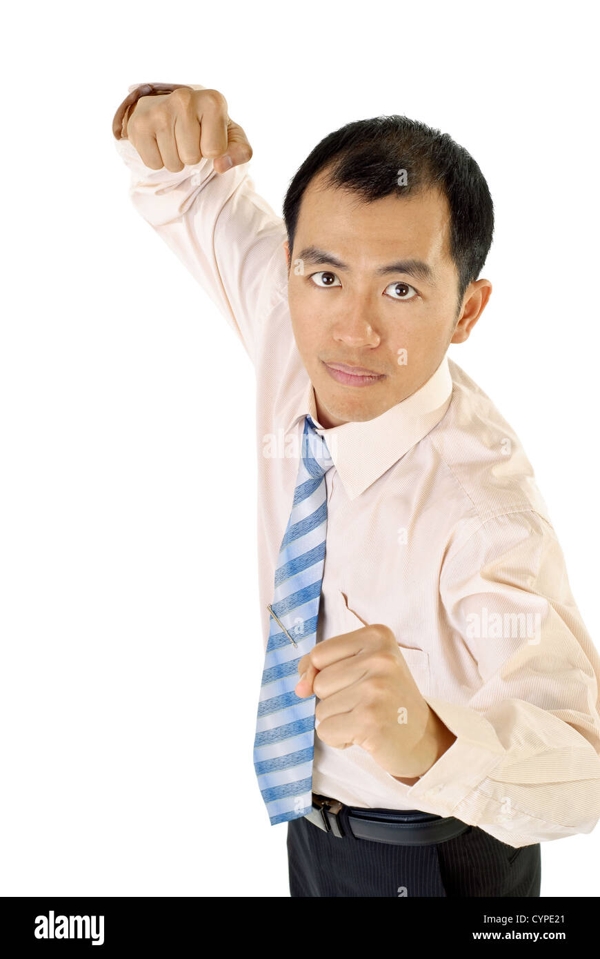 Businessman fighting by Chinese kung fu on white background Stock Photo ...