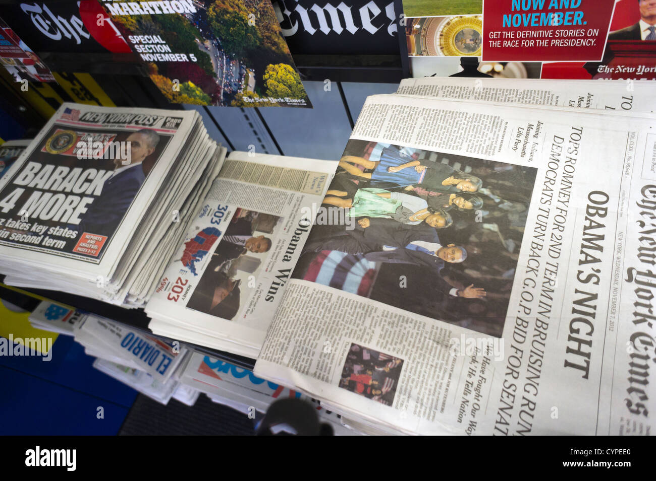 Headlines on newspapers in New York on Wednesday, November 7, 2012 ...