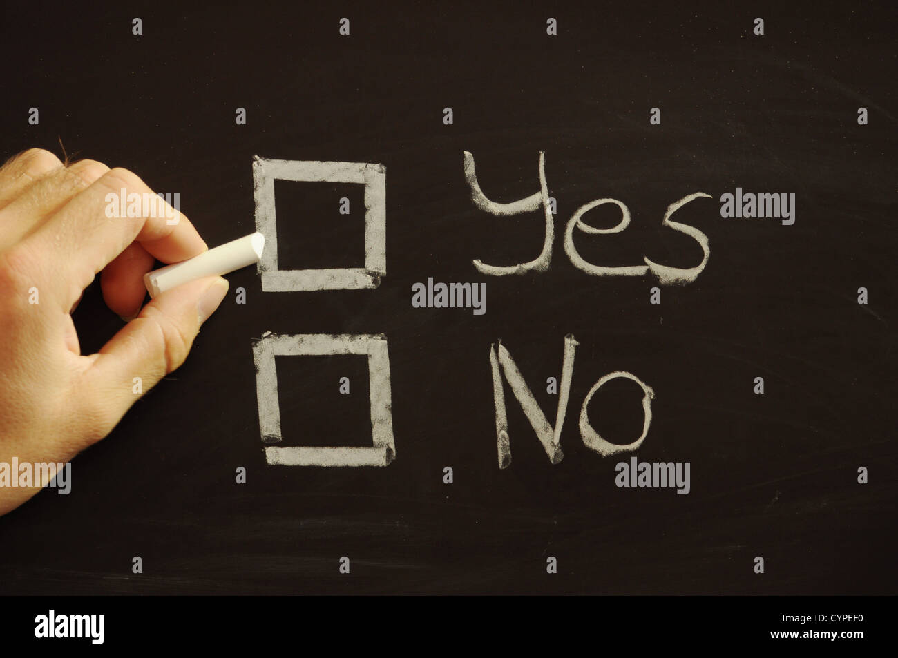 choose yes or no written on a chalkboard Stock Photo - Alamy