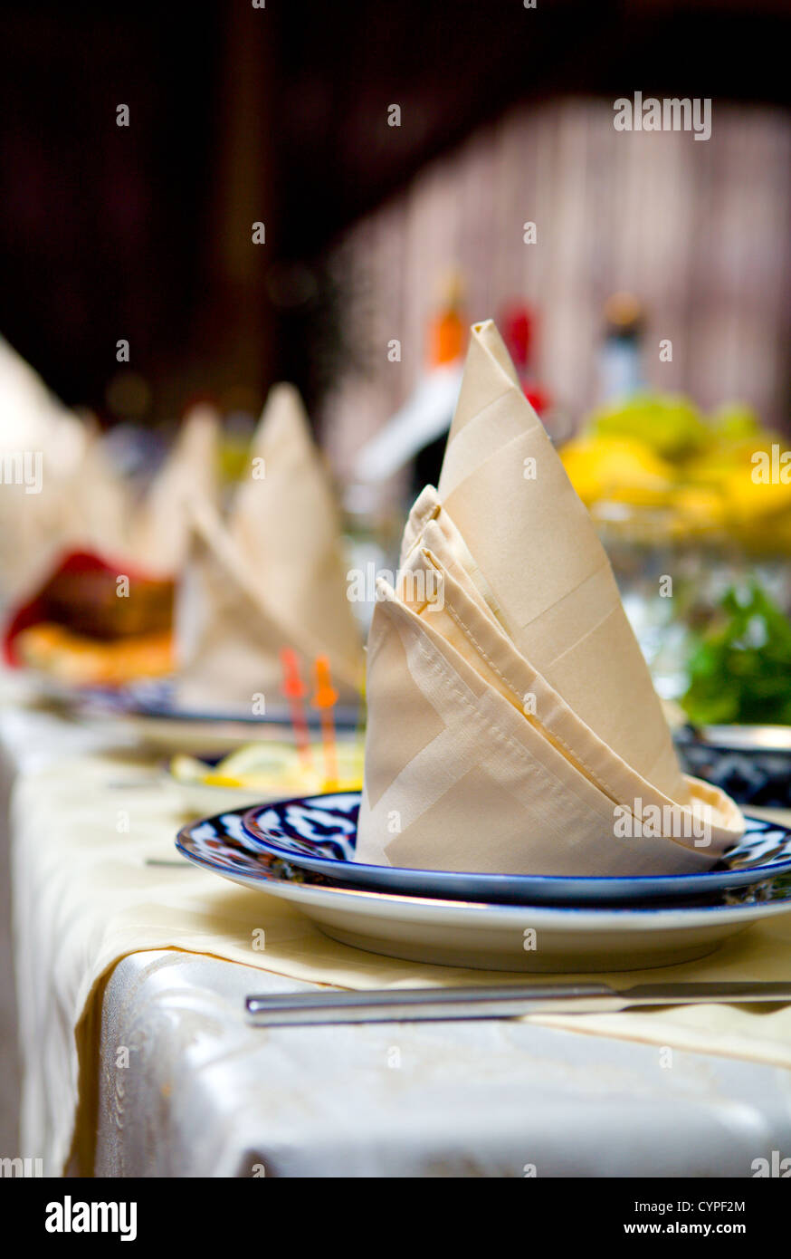 Restaurant table with snacks and beverages on it napkin closeup Stock ...
