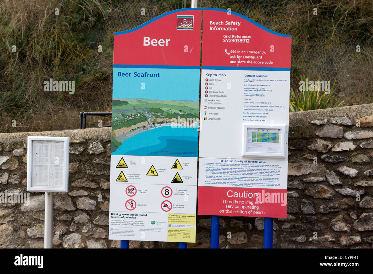 beach information sign beer seaside village east devon england uk Stock ...