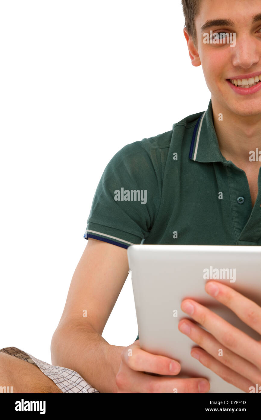 teenage boys using tablet Stock Photo - Alamy