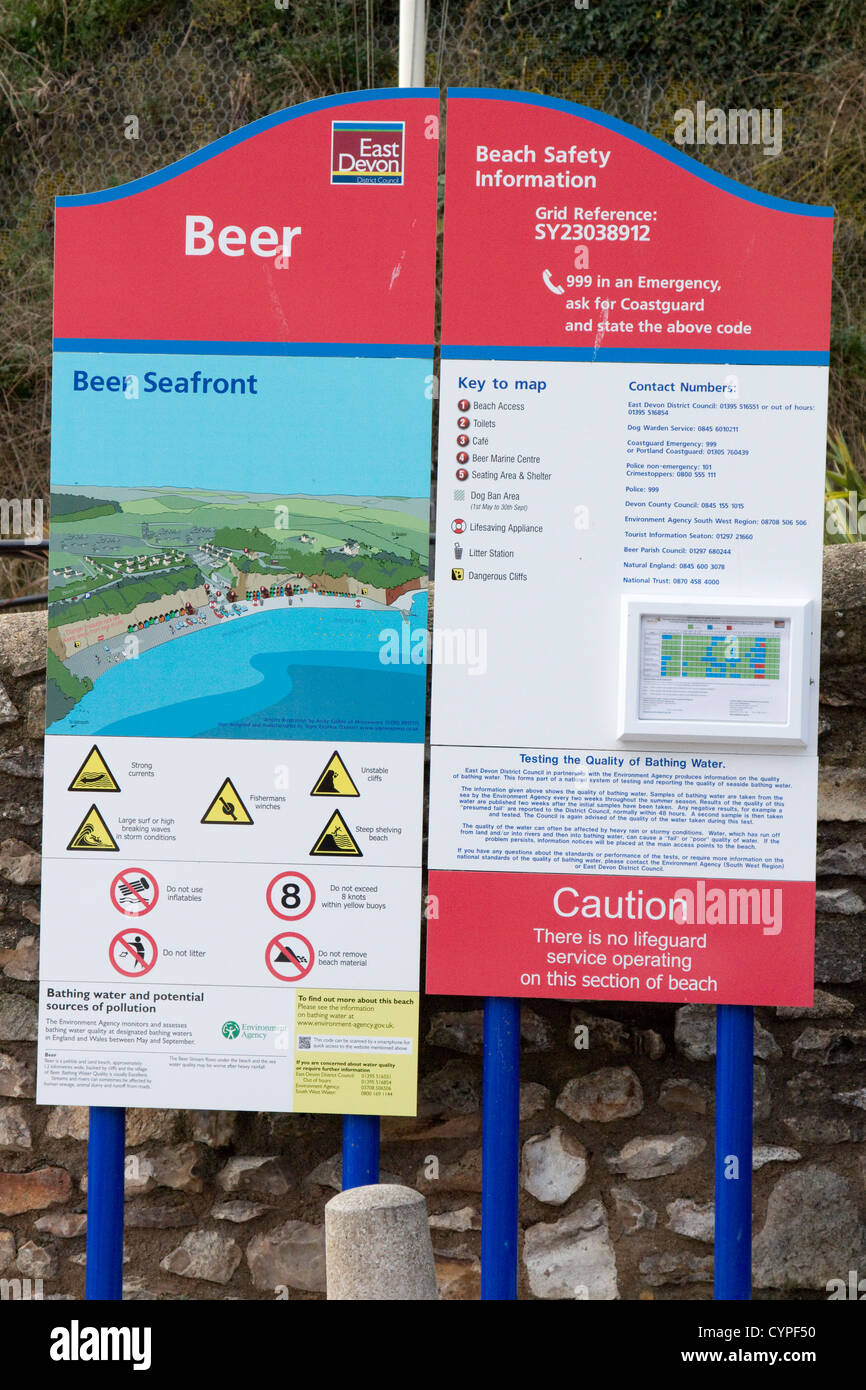 beach information sign beer seaside village east devon england uk Stock ...