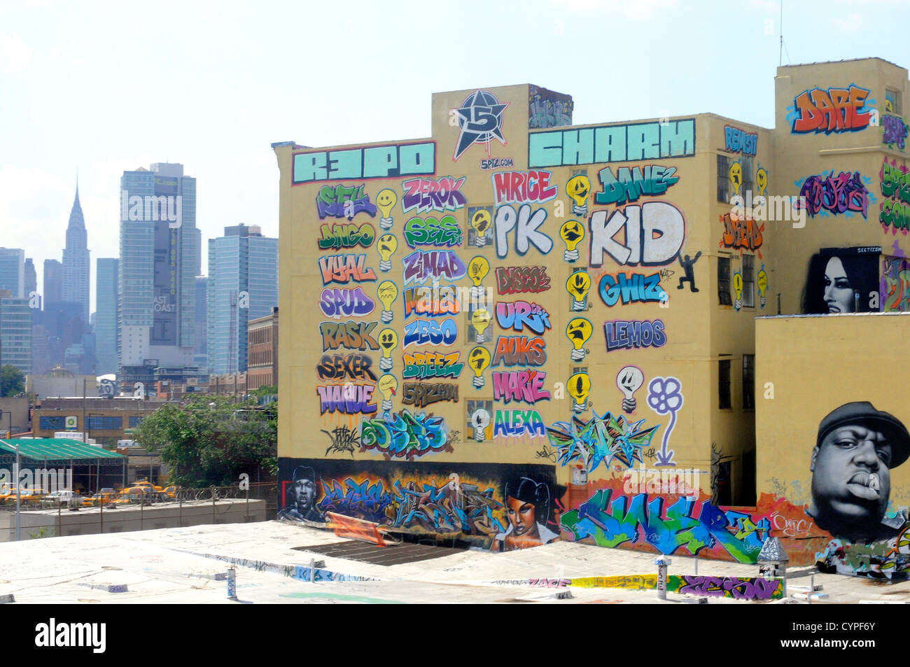 Graffiti on a city block in Queens, New York City. America Stock Photo ...