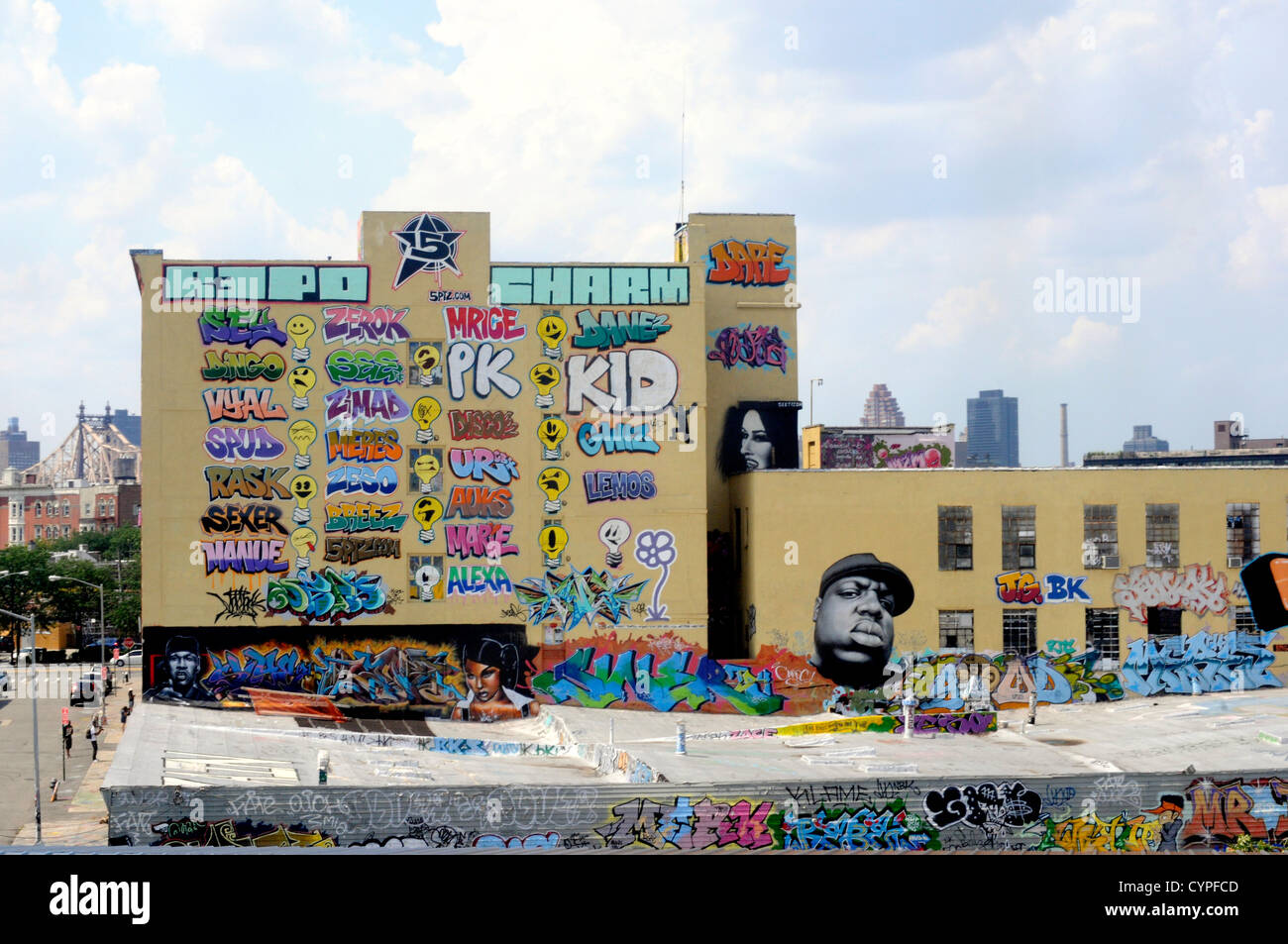 Graffiti on a city block in Queens, New York City. America Stock Photo ...