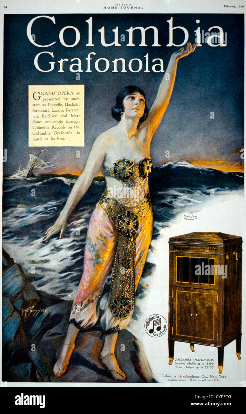 Sensual Woman Standing on Rocks Near Sea, Columbia Graphophone Company ...