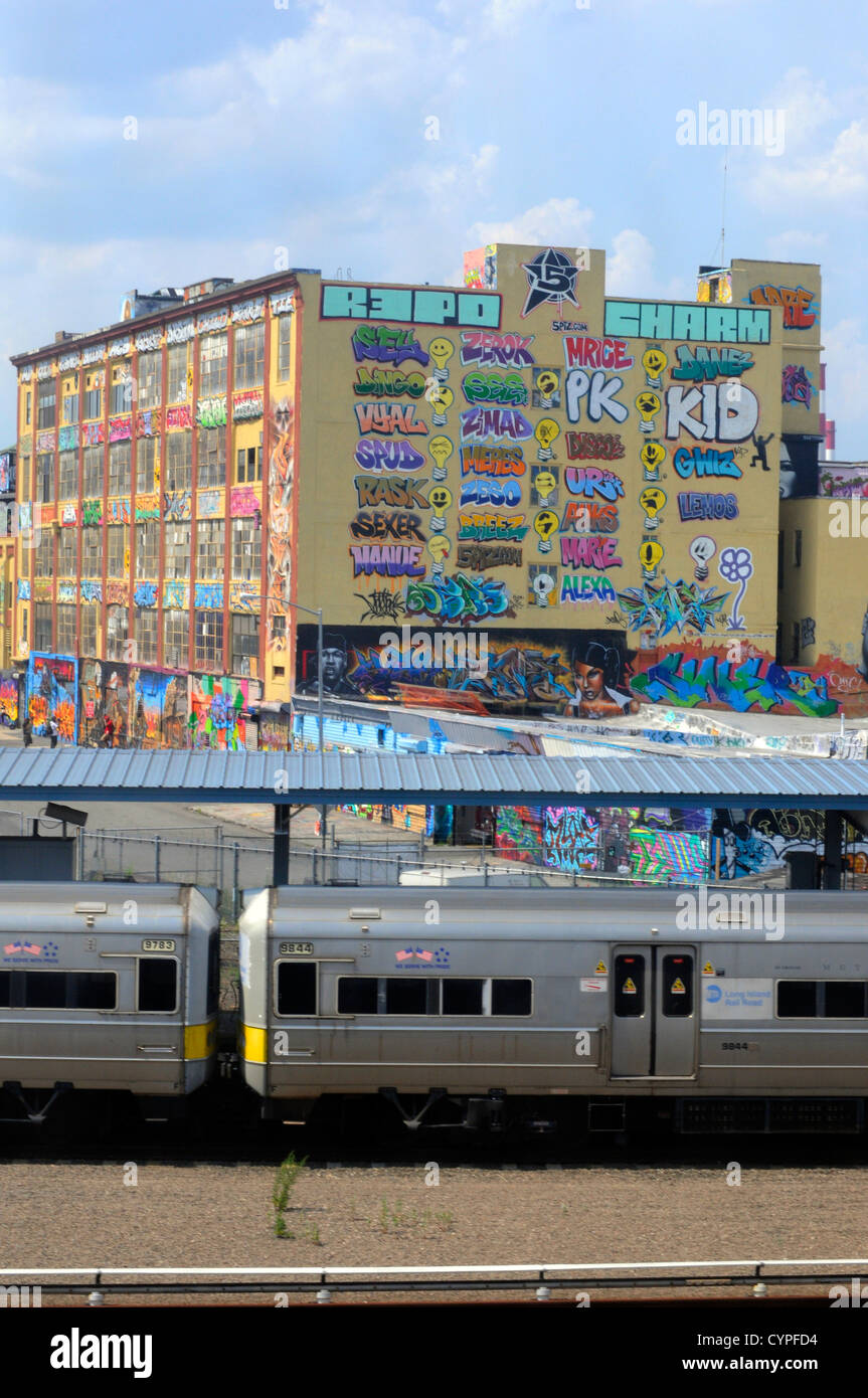 Graffiti on a city block in Queens, New York City. America Stock Photo ...