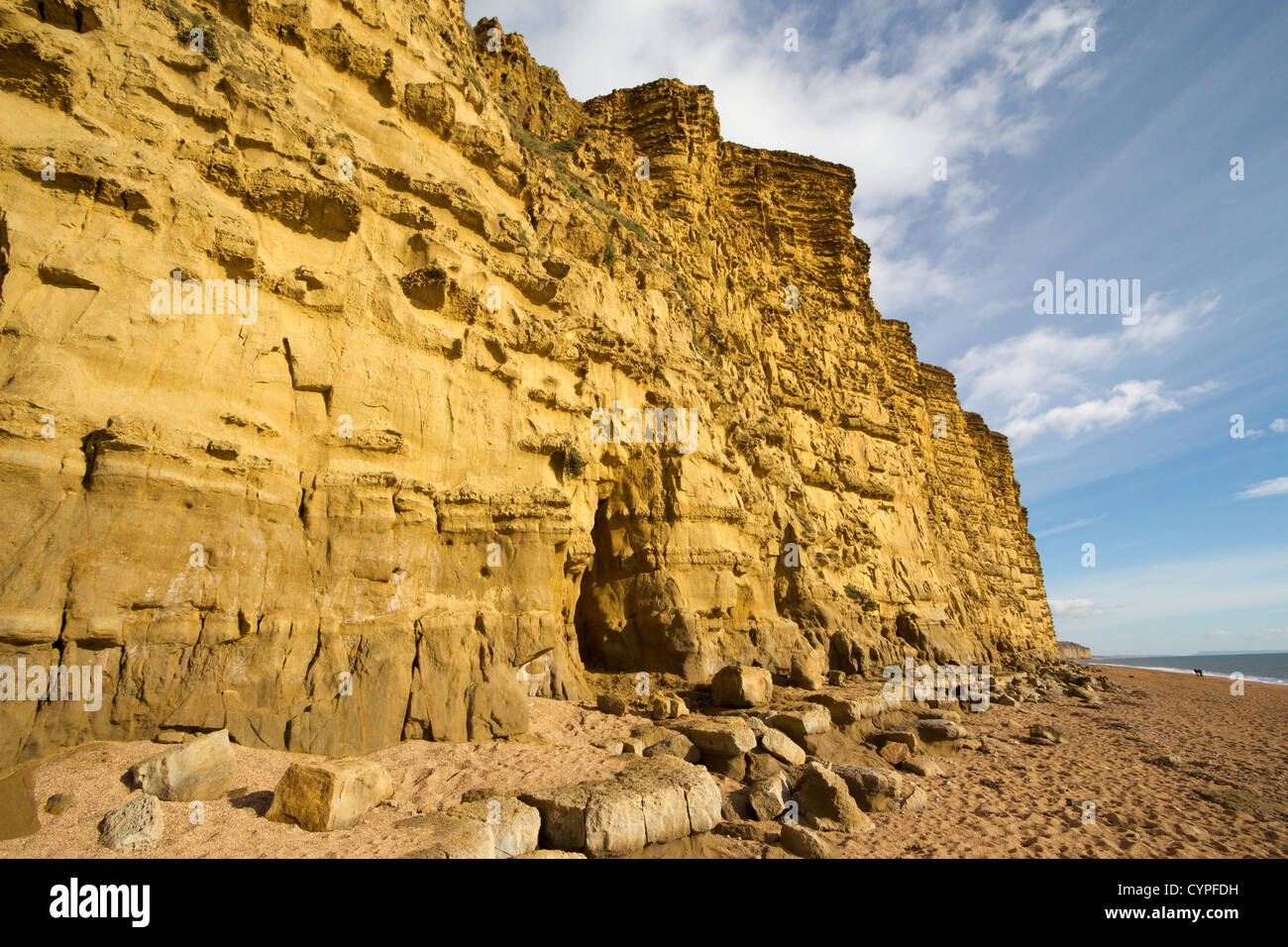 west beach west bay yellow sandstone cliff's evening light south dorset ...