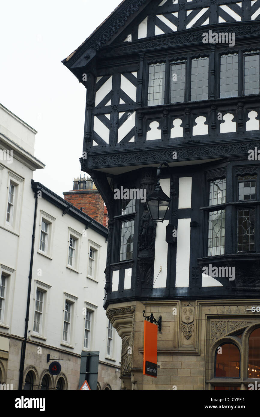 Half timbered Tudor style frontages on Grosvenor Street Chester Stock ...
