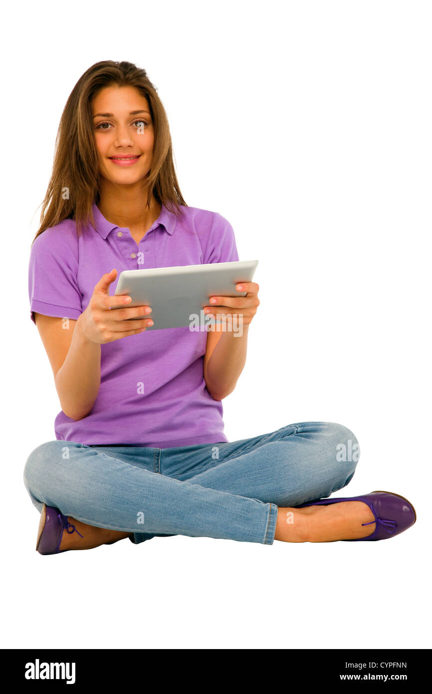 teenage girl using tablet Stock Photo - Alamy