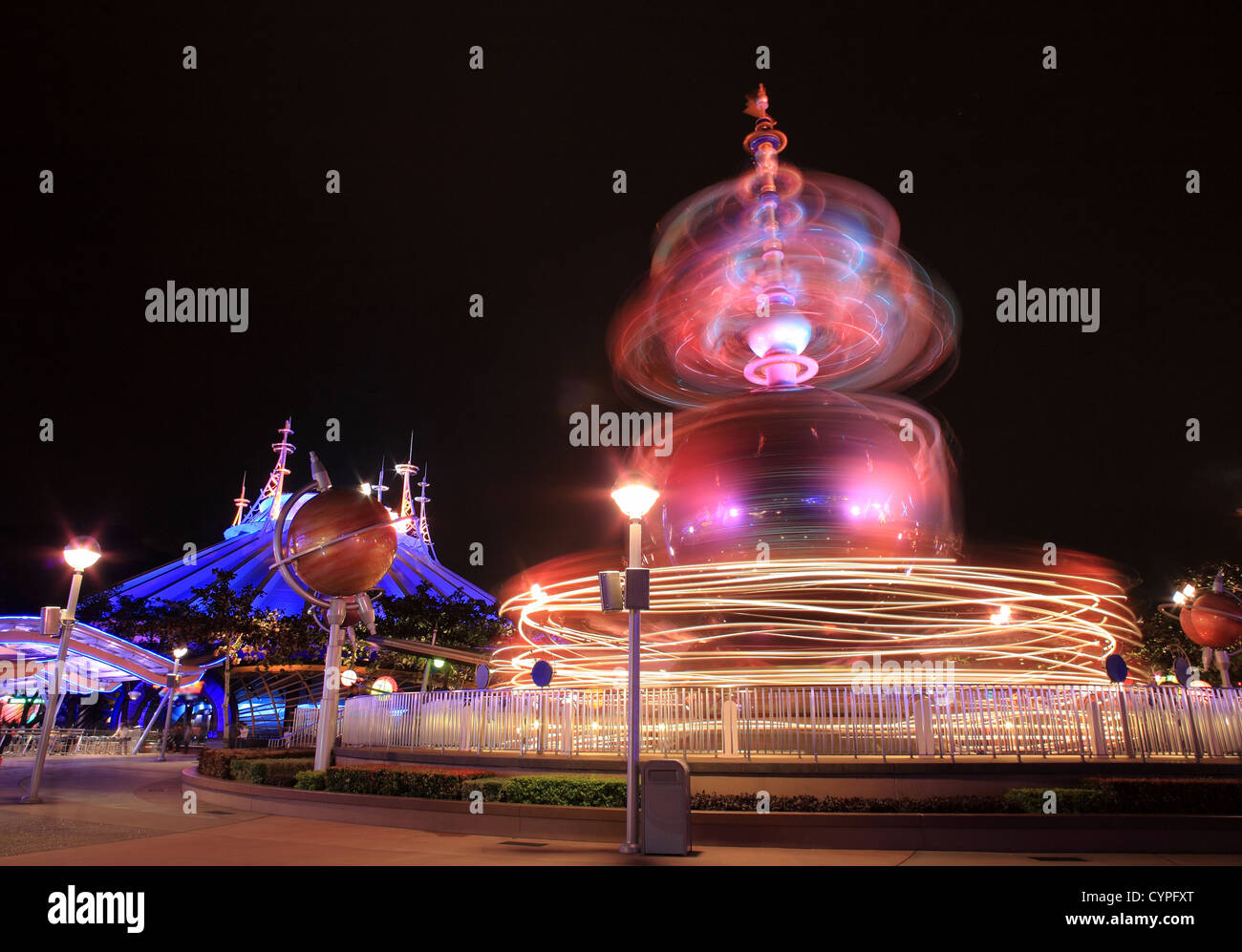 amusement park at night with light blur Stock Photo - Alamy