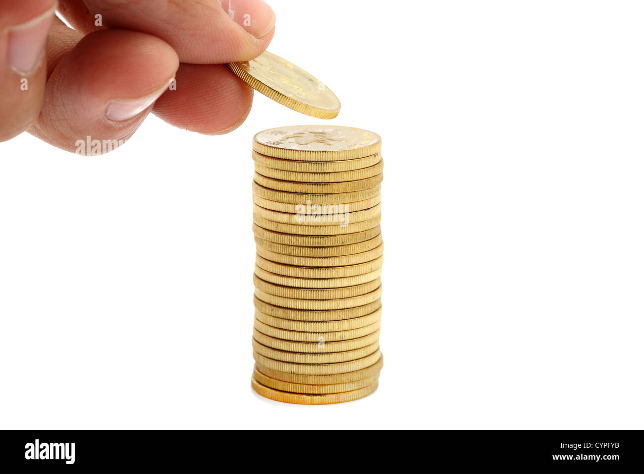 Saving a stack of money Stock Photo - Alamy