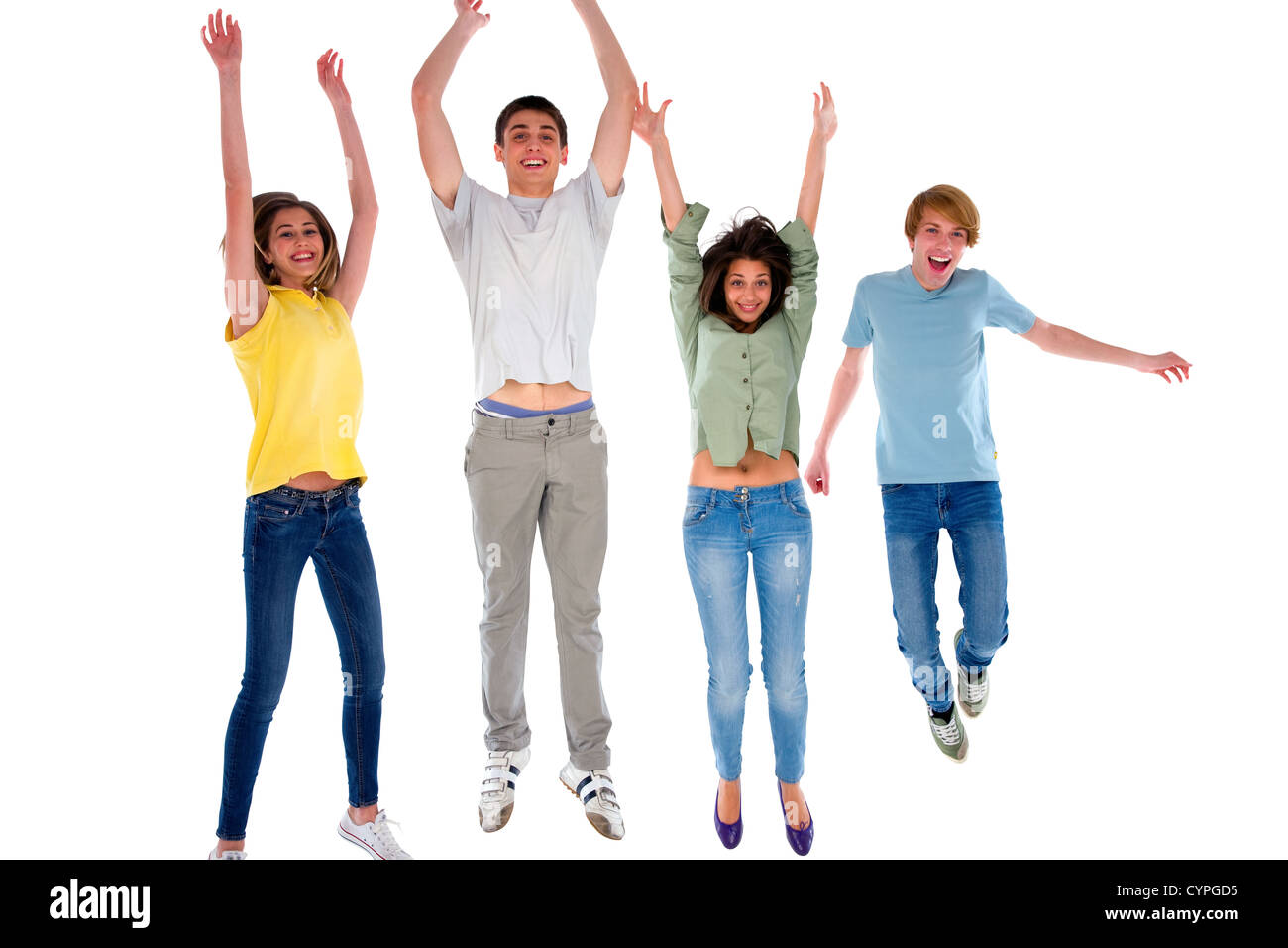 group of teenagers jumping Stock Photo - Alamy
