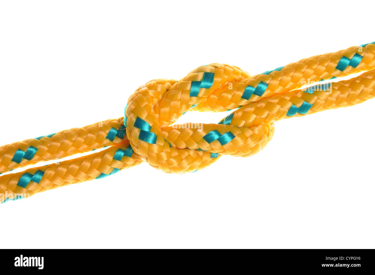 Rope and knots yellow double line Stock Photo - Alamy