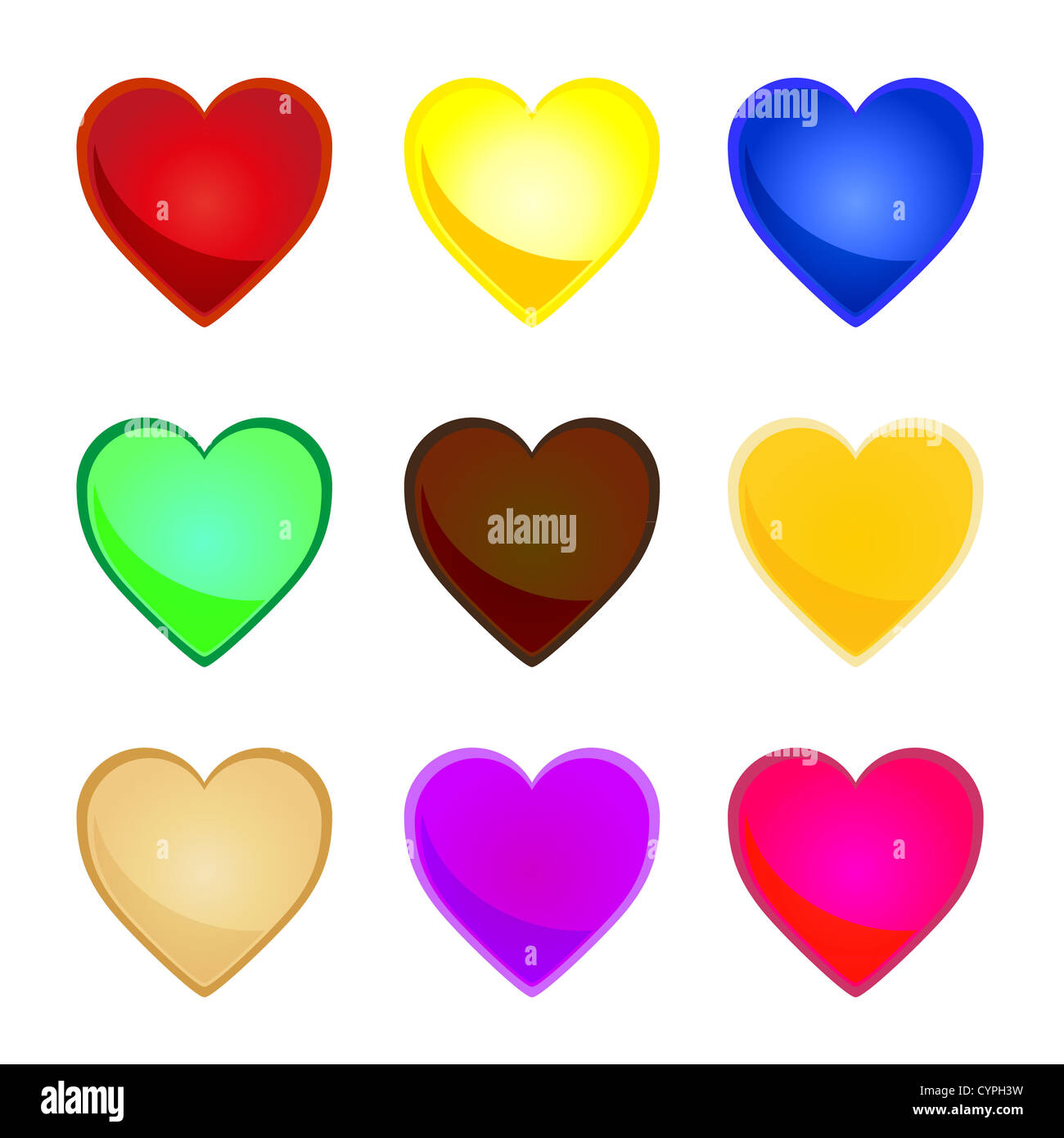 vector illustration of multicolored hearts on a white background Stock ...